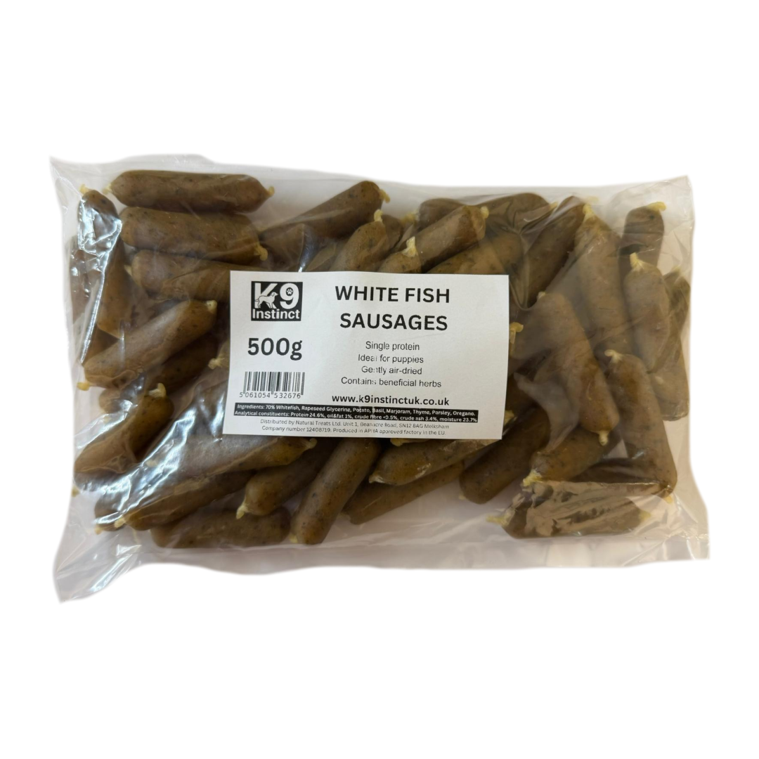 Whitefish & Herb sausages 500g – Natural Treats Bristol